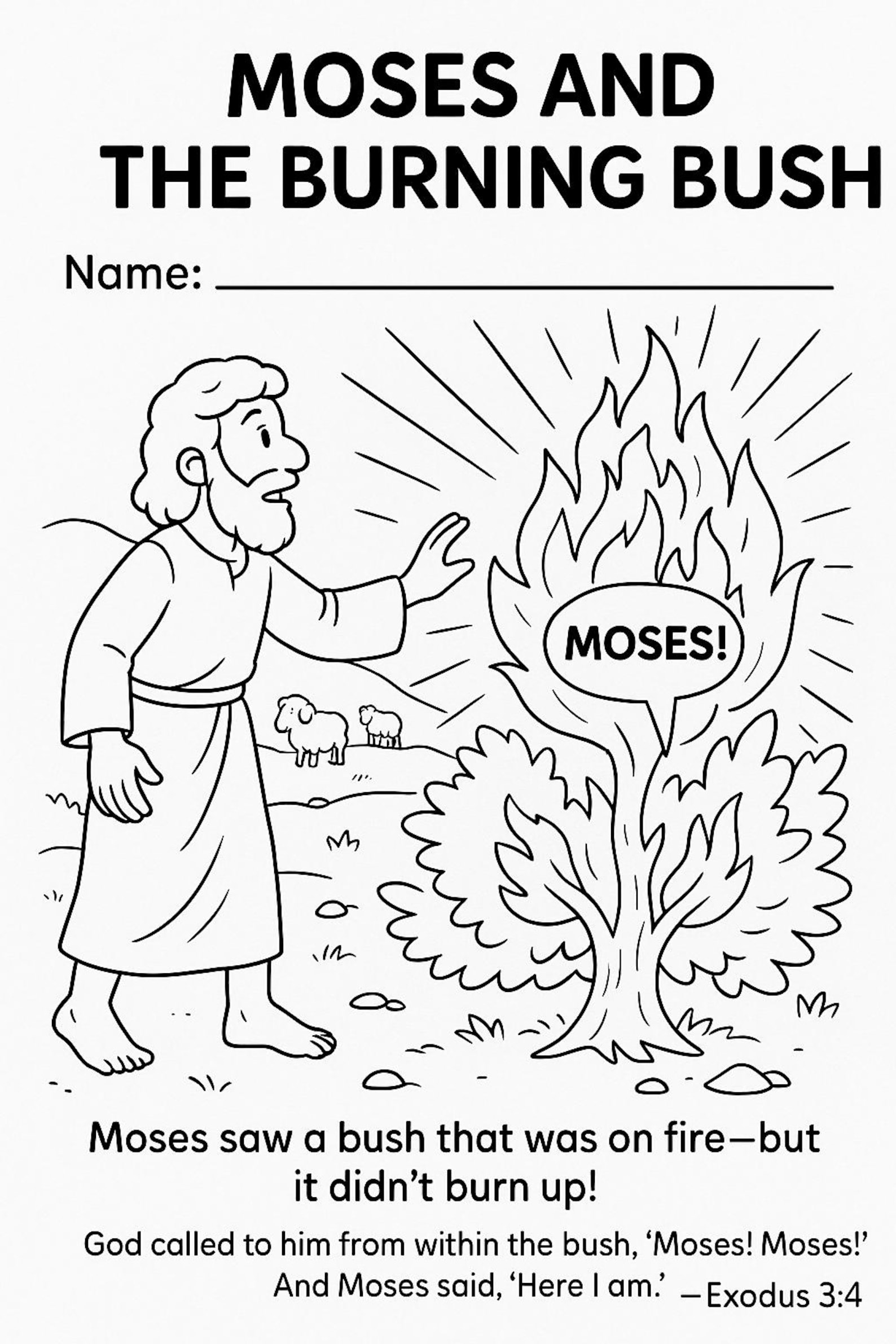 Moses and the Burning Bush: Kids Bible Story & Coloring Page (PDF ...
