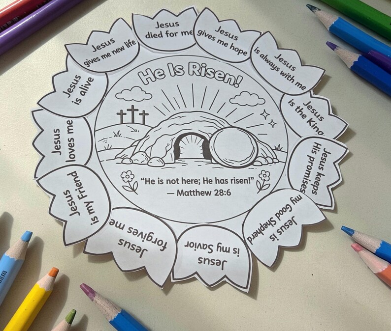Christian Easter Bundle for Kids | He is Risen Craft, Coloring Page ...