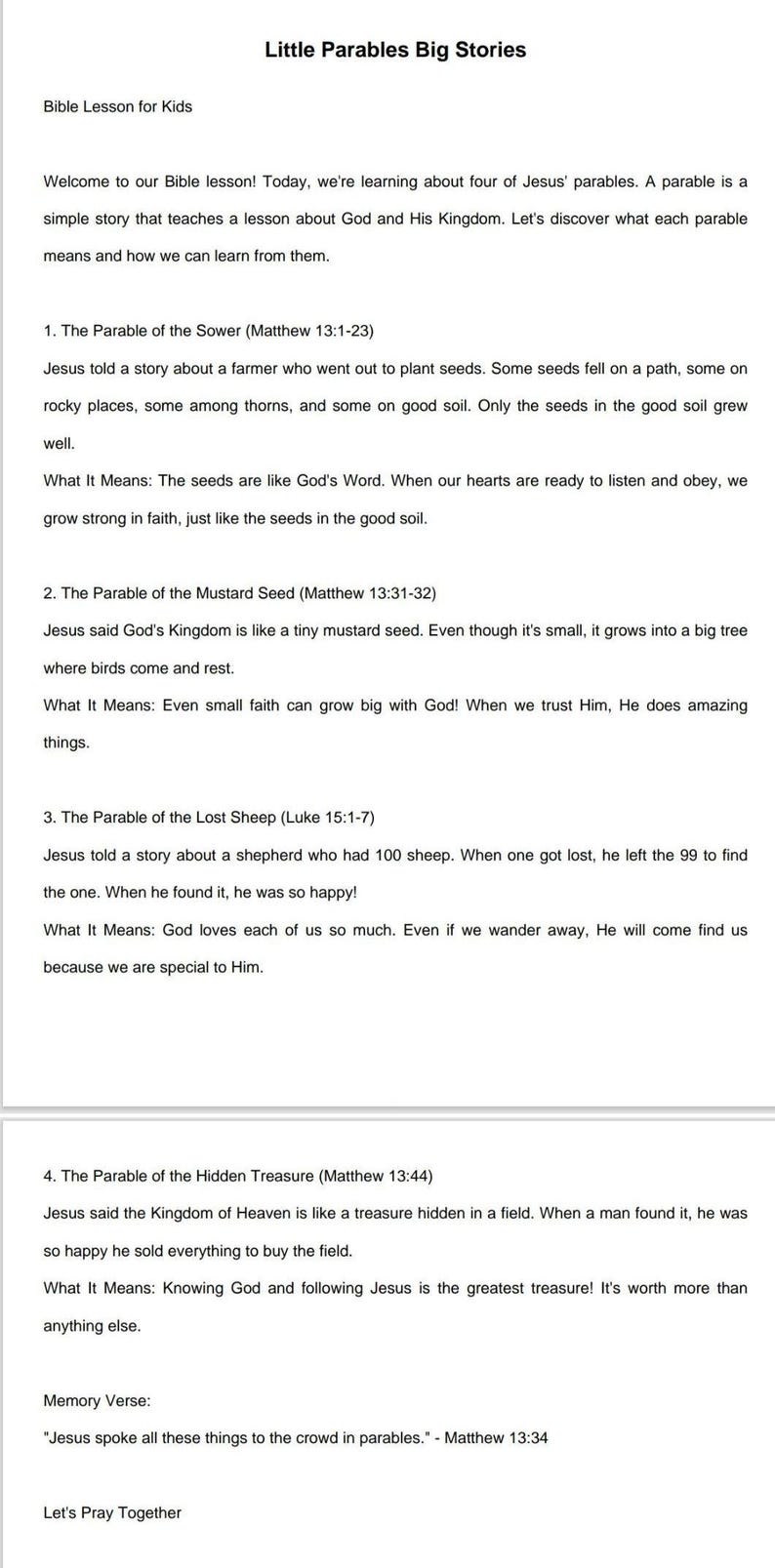 Parable Coloring Pages & Bible Lessons: Sunday School Printable ...