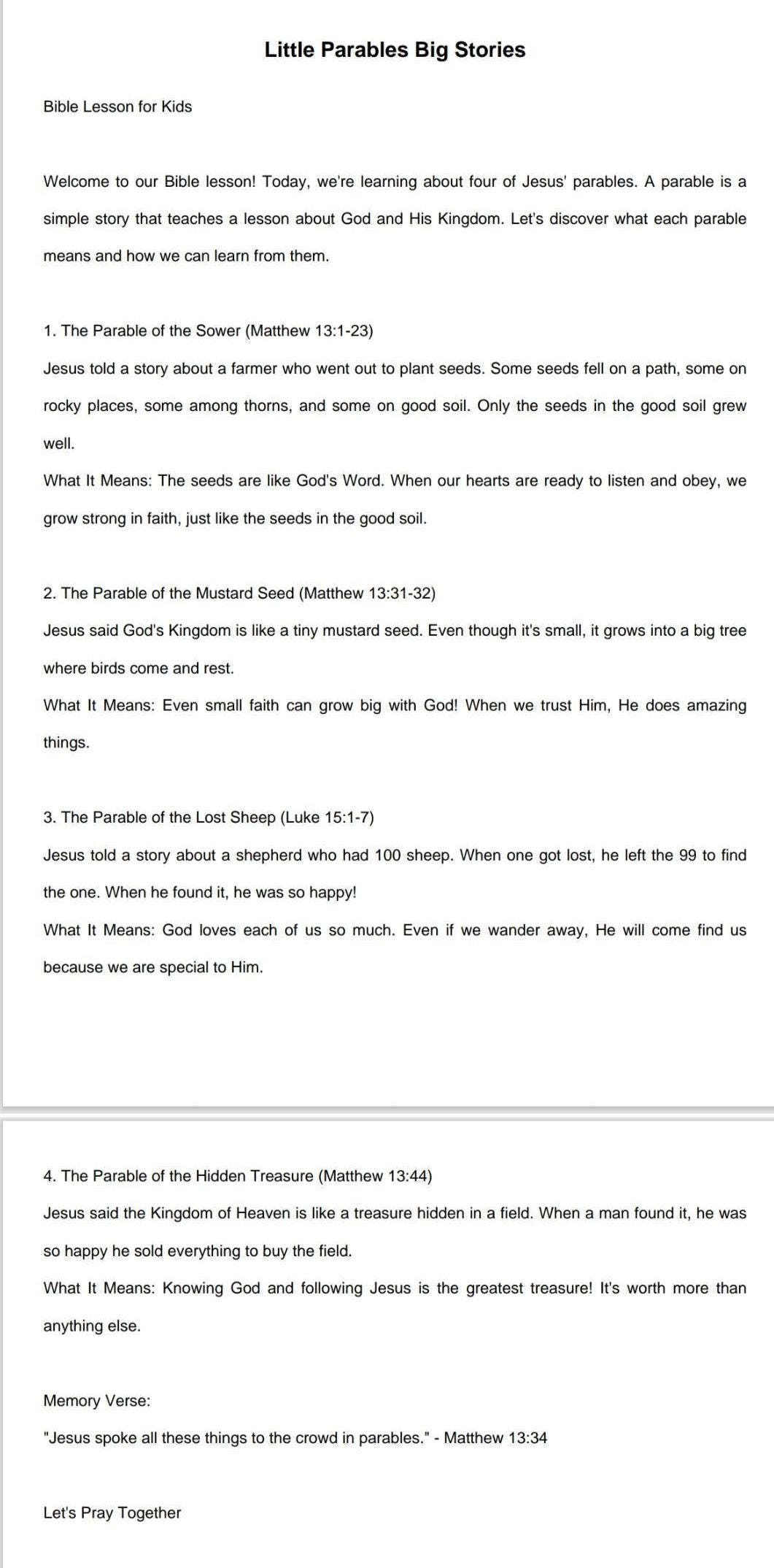Parable Coloring Pages & Bible Lessons: Sunday School Printable ...