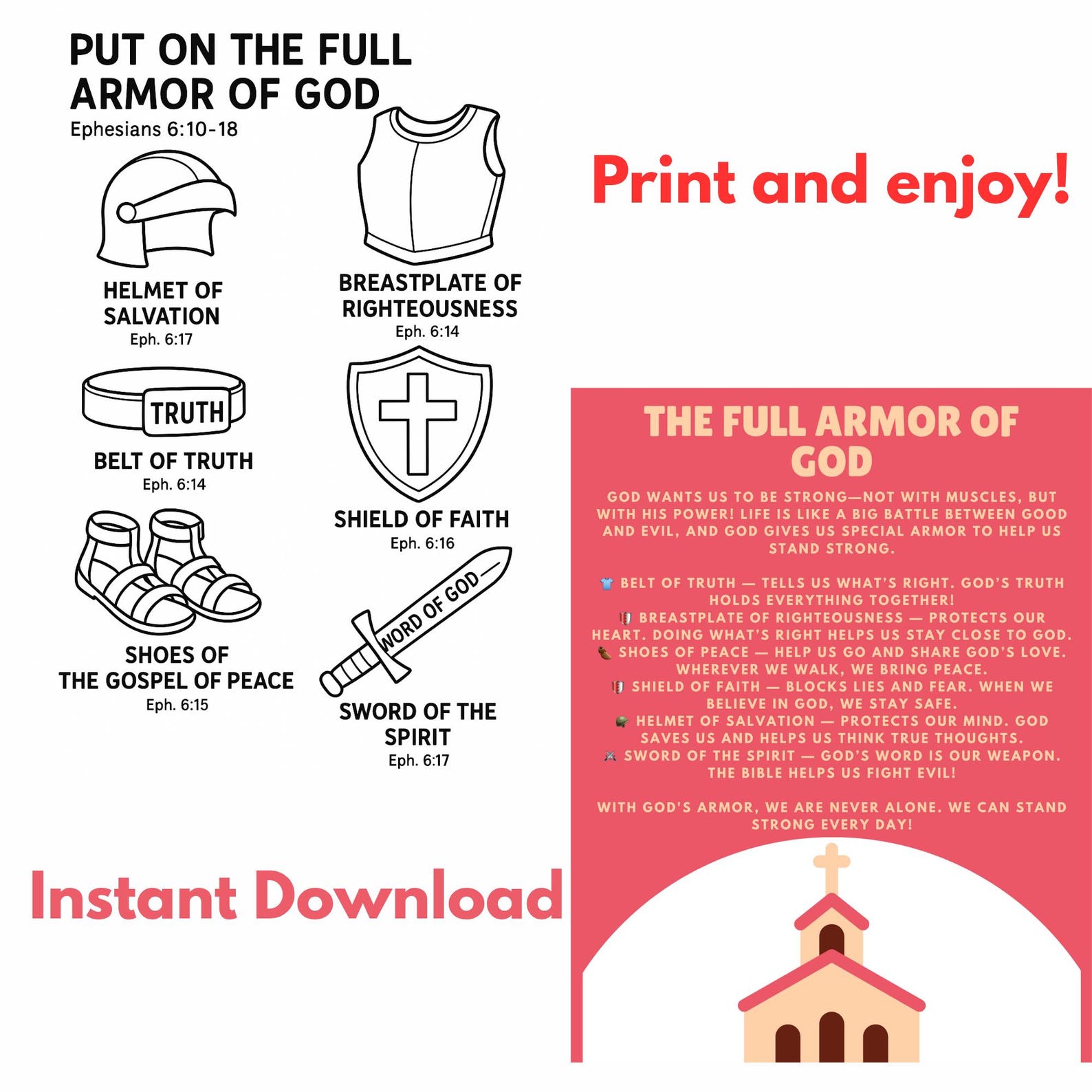 Armor of God Coloring Page & Bible Lesson: Ephesians 6 Printable (PDF ...