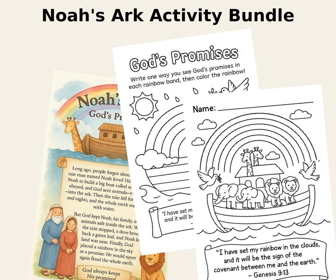 Noah’s Ark Activity Bundle | Bible Story, Coloring Page & Rainbow ...