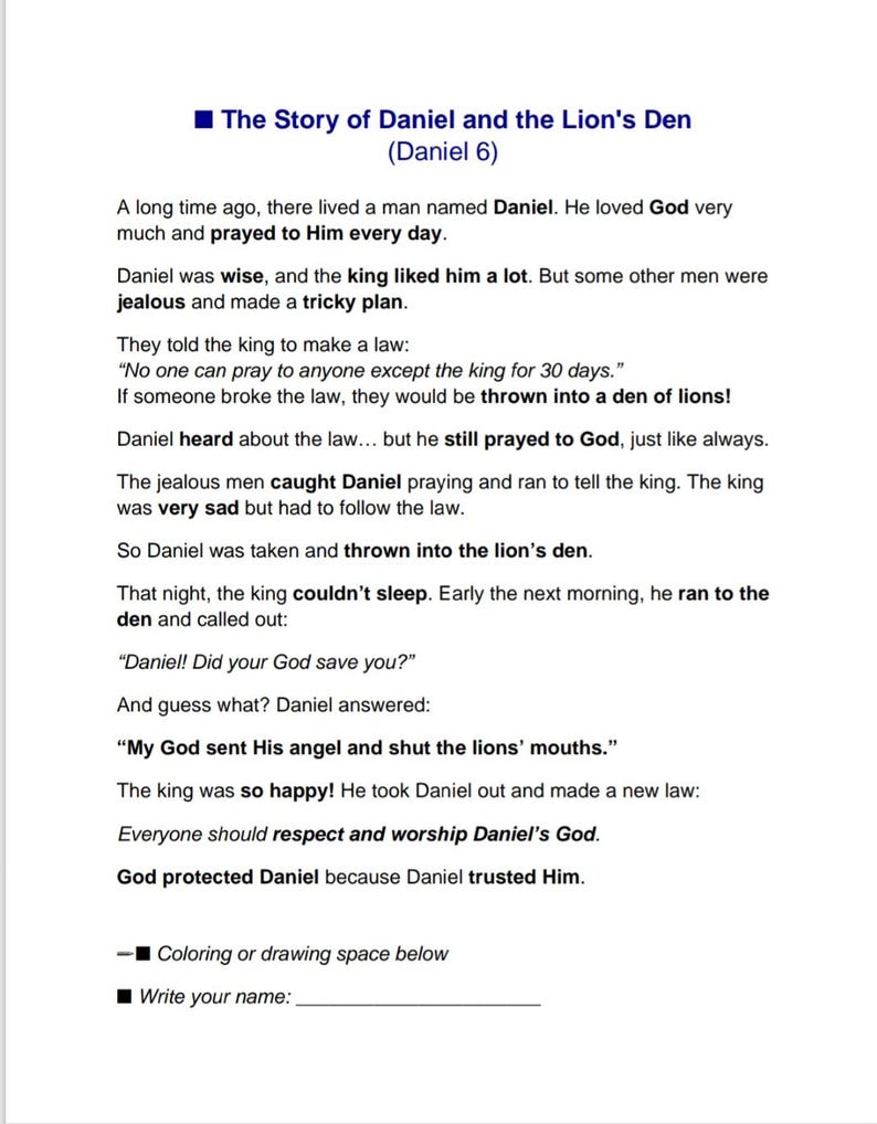 Daniel and the Lion’s Den Coloring Page + Bible Story | Printable Kids ...