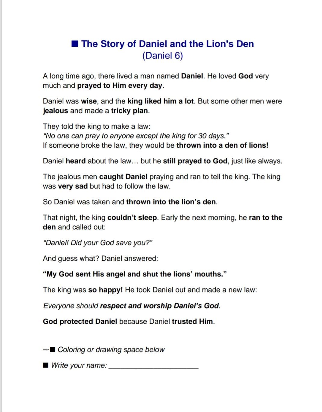 Daniel and the Lion’s Den Coloring Page + Bible Story | Printable Kids ...