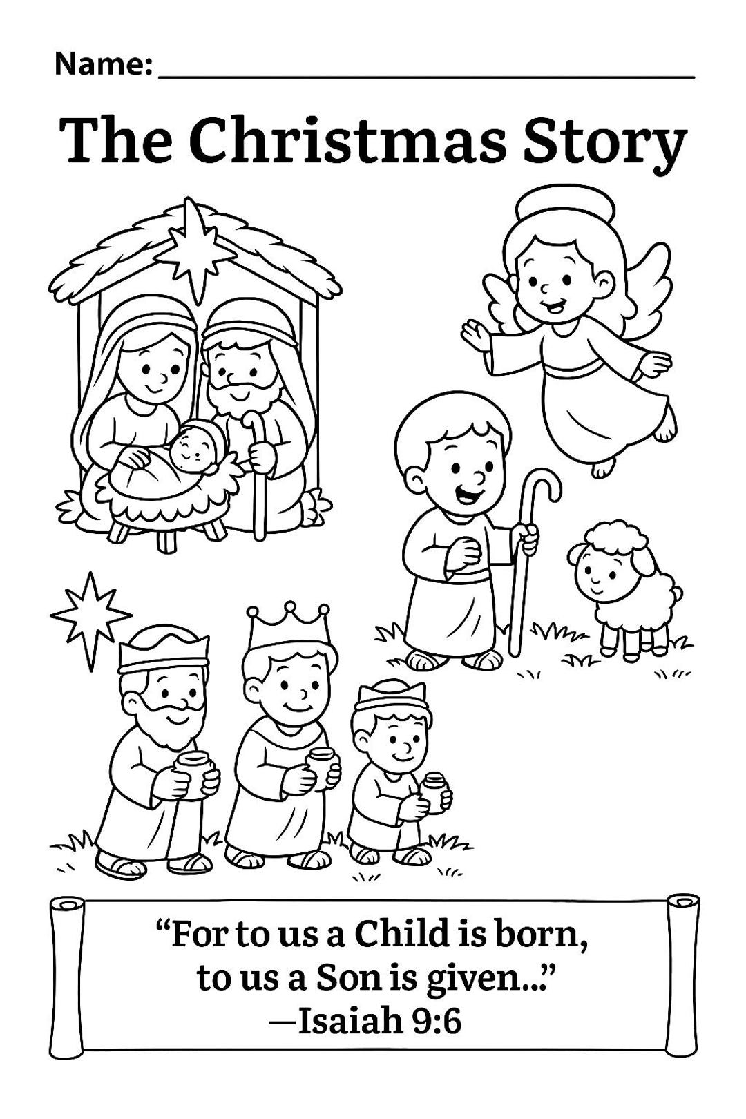 The Christmas Story Activity Bundle for Kids | Nativity Coloring Page ...