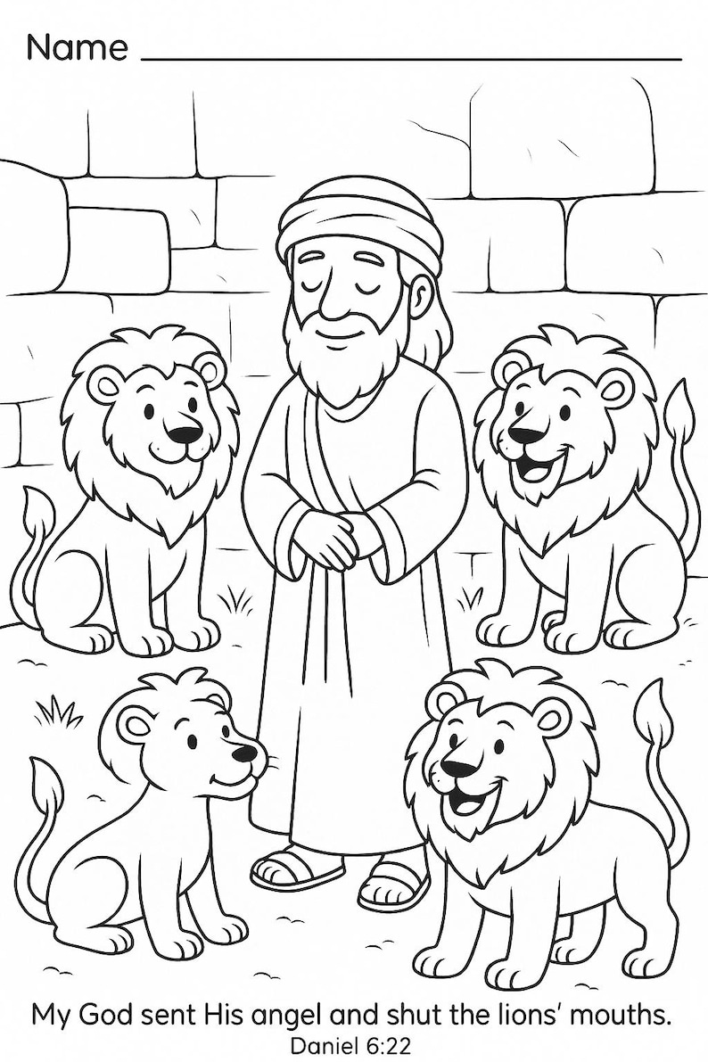 Daniel and the Lion’s Den Coloring Page + Bible Story | Printable Kids ...