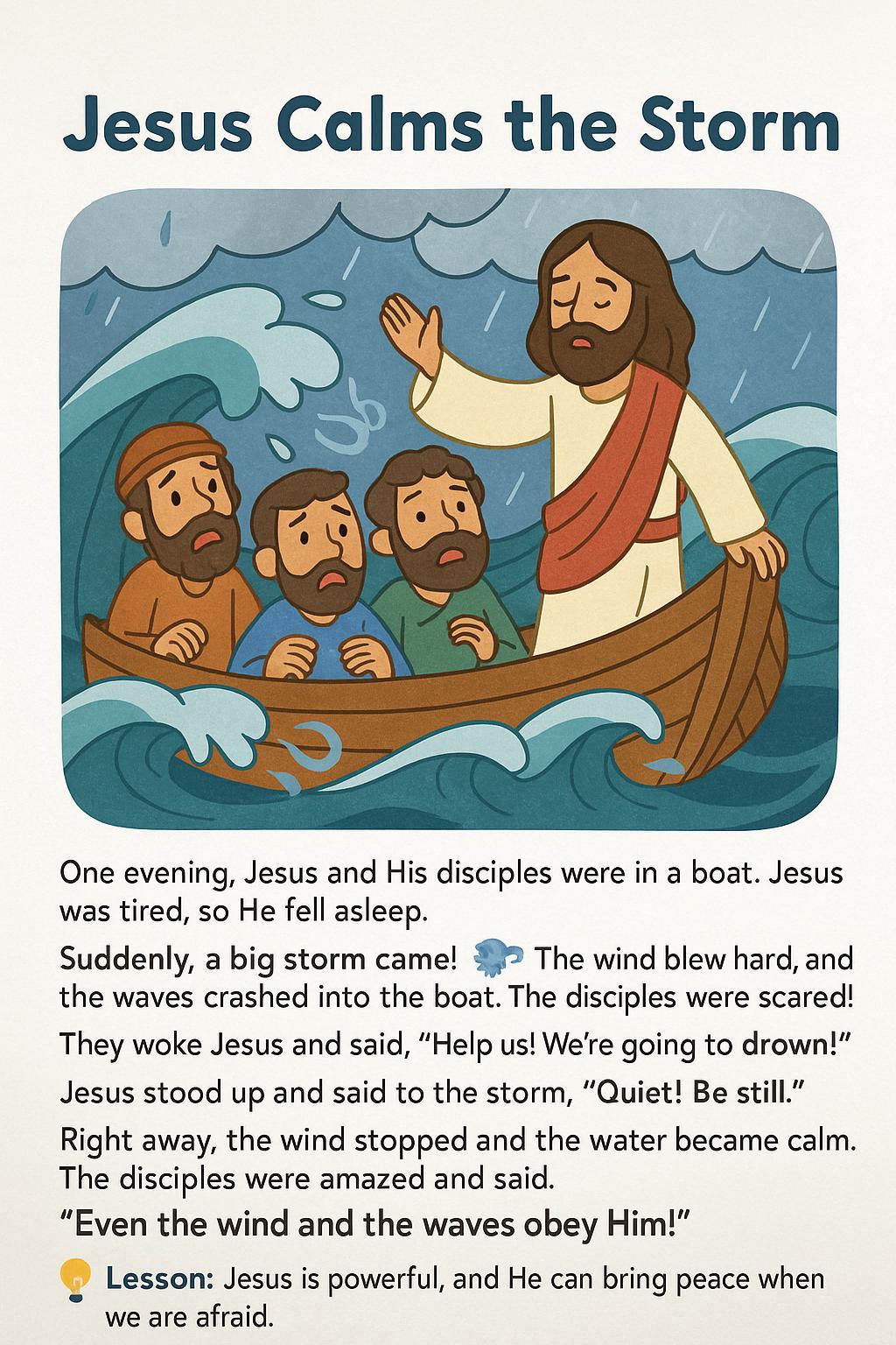 Jesus Calms the Storm Printable Set: Coloring Page, Story, Poster (PNG ...
