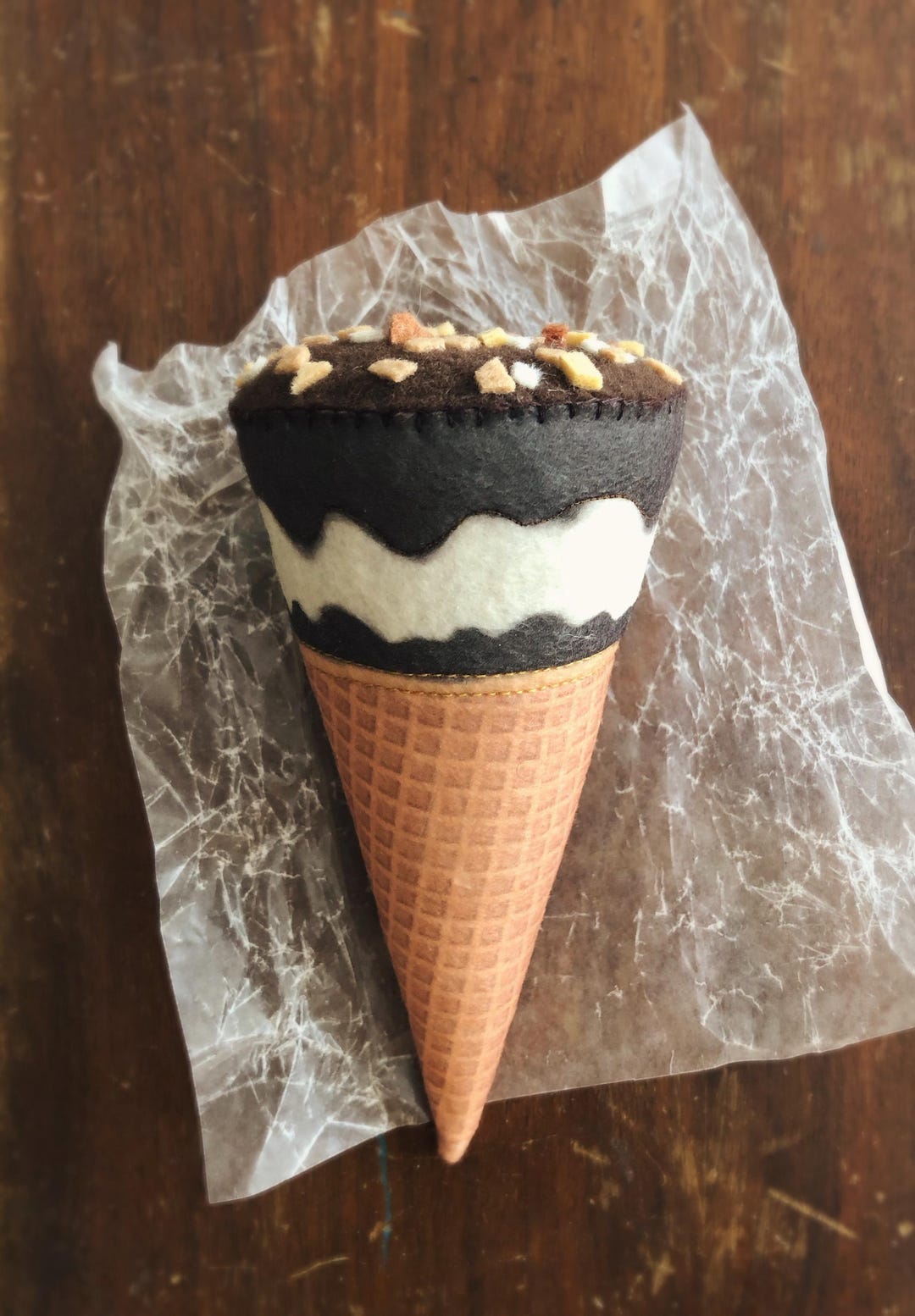 PLAY FOOD King Cone Ice Cream Cone, Chocolate Fudge With Nuts, Felt ...