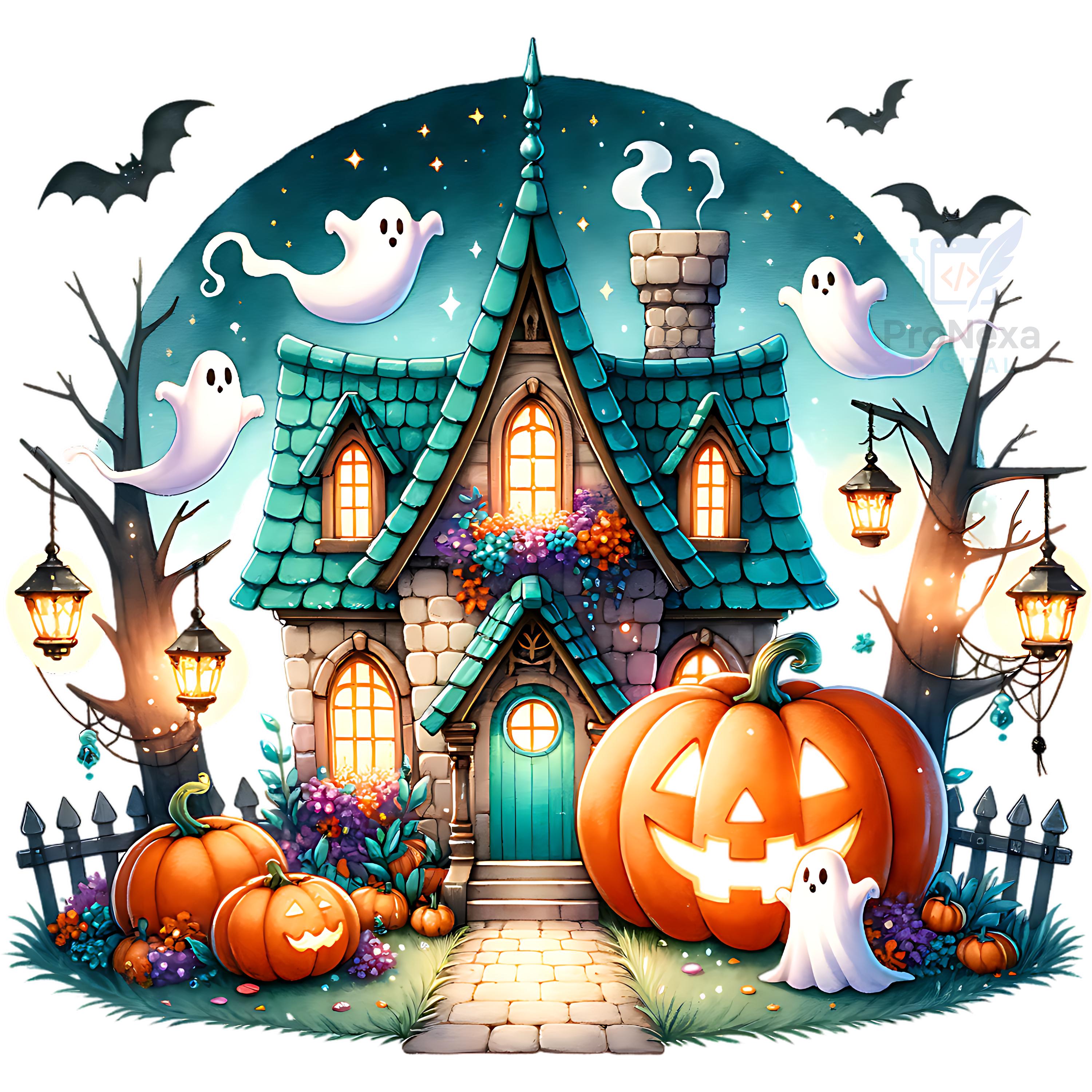 Watercolor Haunted House Clipart Bundle: Spooky Halloween PNG (digital ...