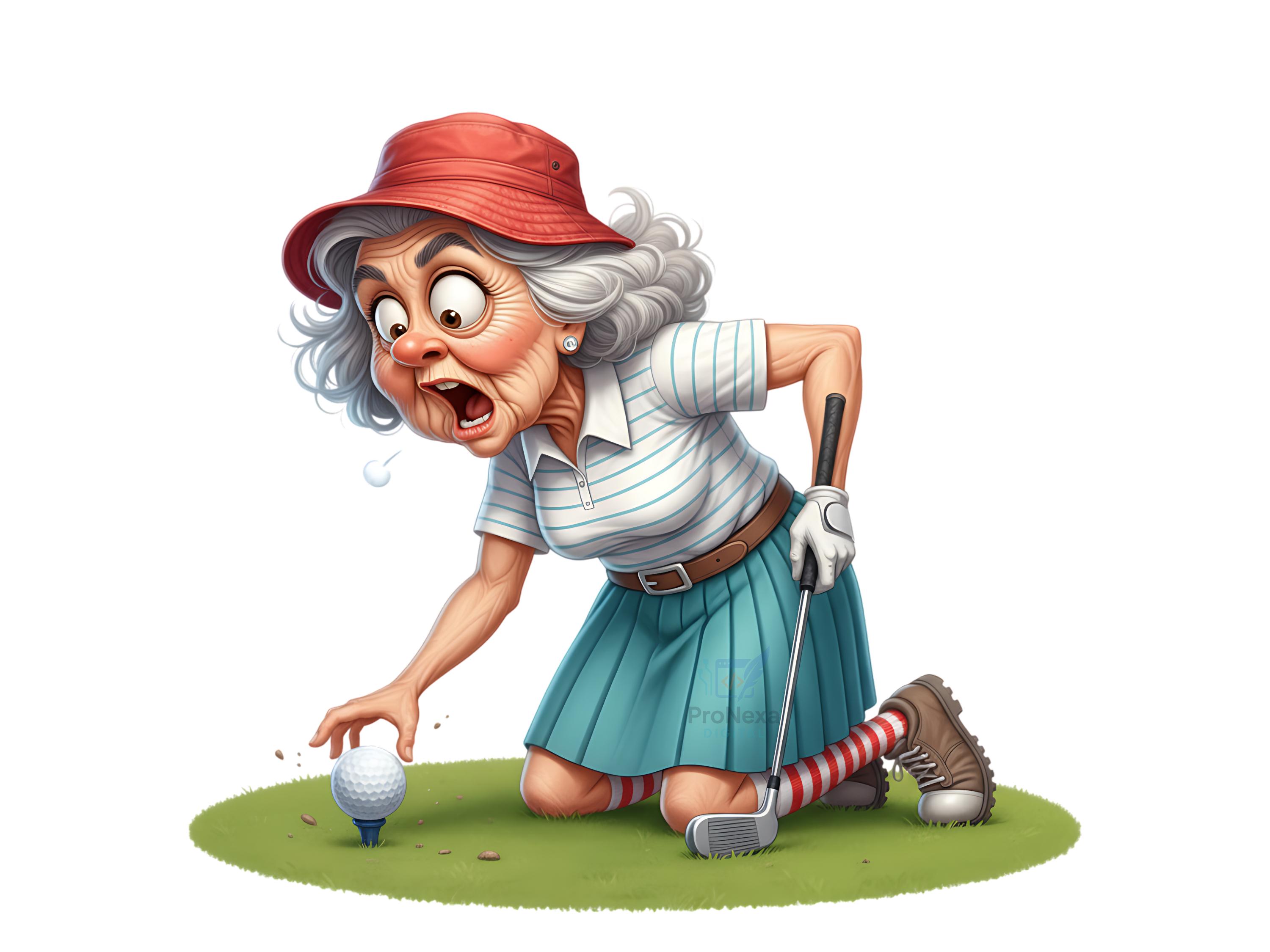 Funny Golf Lady Clipart, 20 Grandma Golfer PNG Bundle, Humorous Senior ...