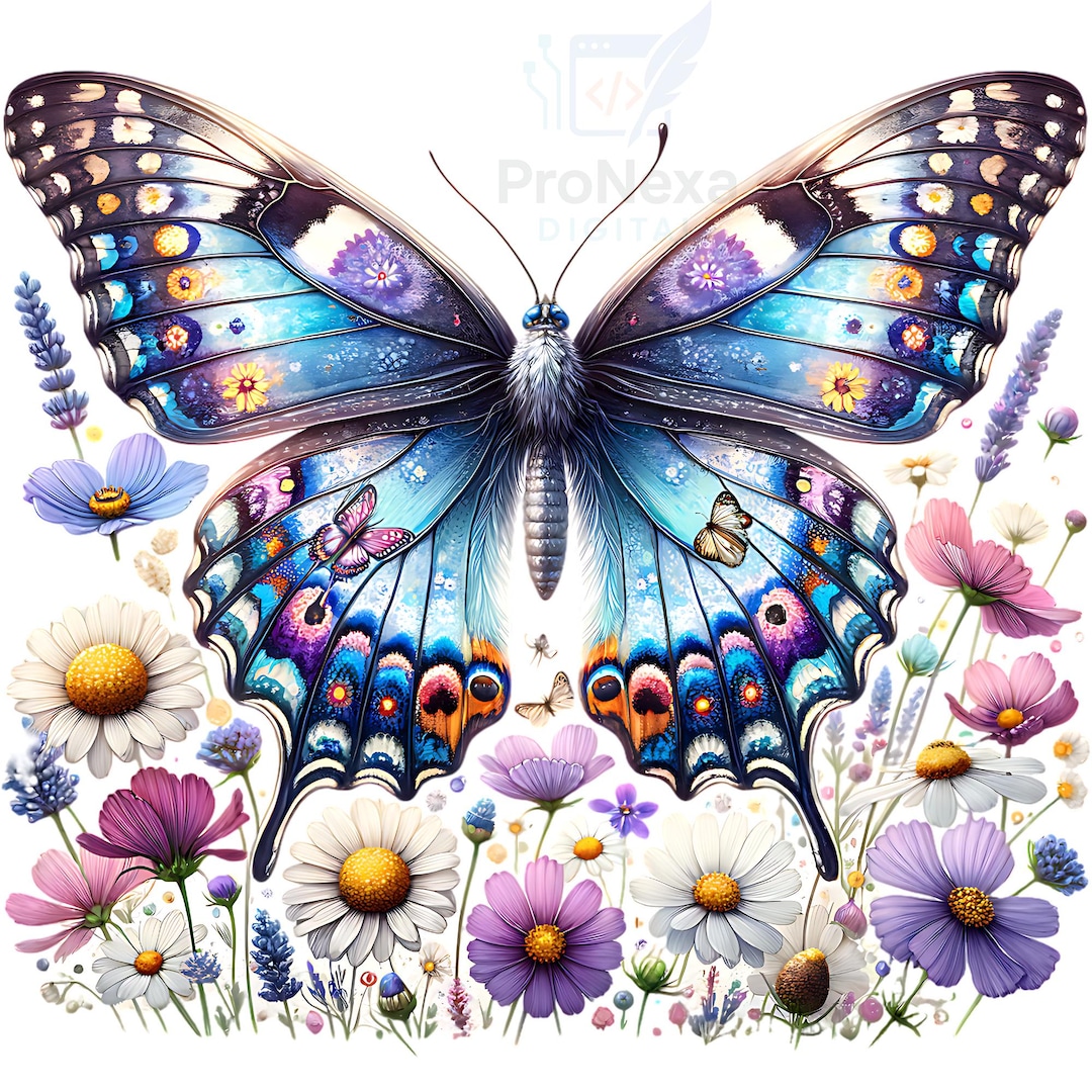 20 Vibrant Butterfly and Flowers Clipart | High-res 300 Dpi Digital ...