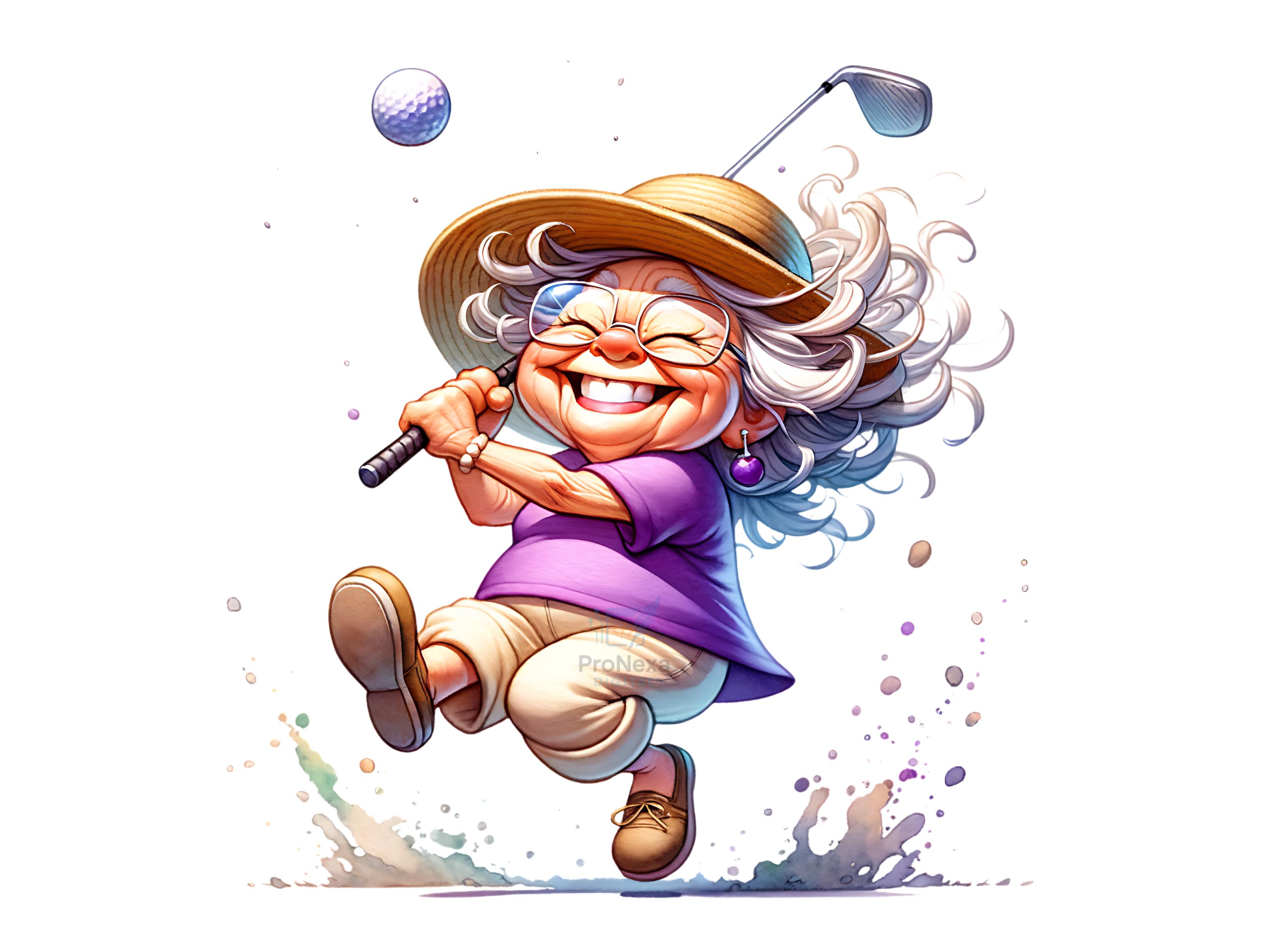 Funny Golf Lady Clipart, 20 Grandma Golfer PNG Bundle, Humorous Senior ...