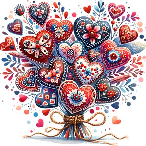 Valentine Heart Bouquet Clipart - 28 Watercolor PNG Love Heart Balloon ...