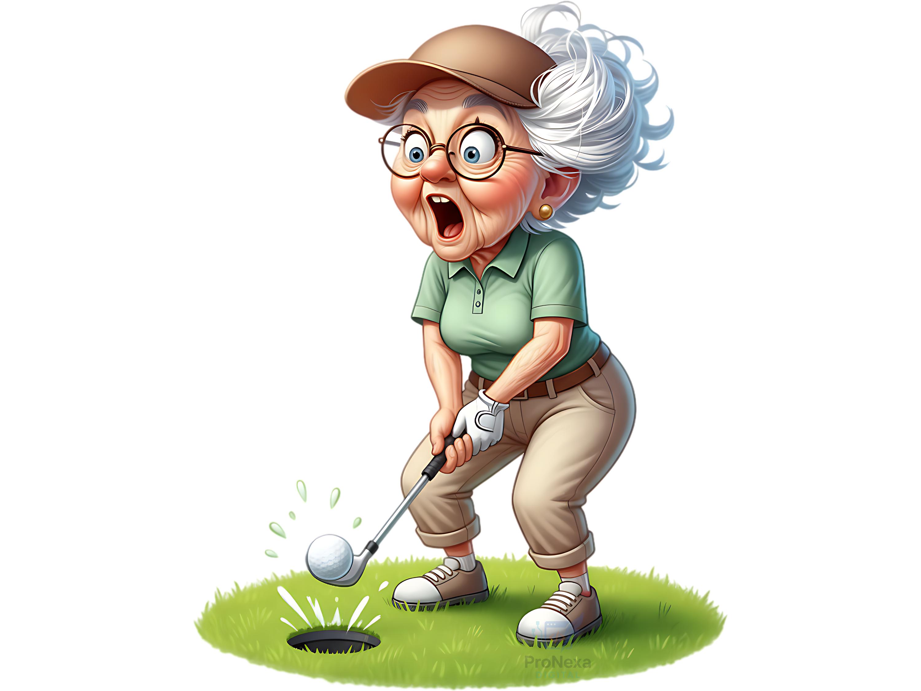 Funny Golf Lady Clipart, 20 Grandma Golfer PNG Bundle, Humorous Senior ...