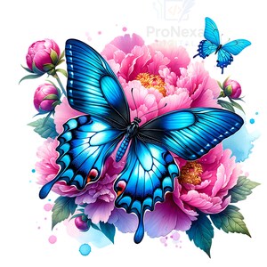 20 Vibrant Butterfly and Flowers Clipart | High-res 300 Dpi Digital ...