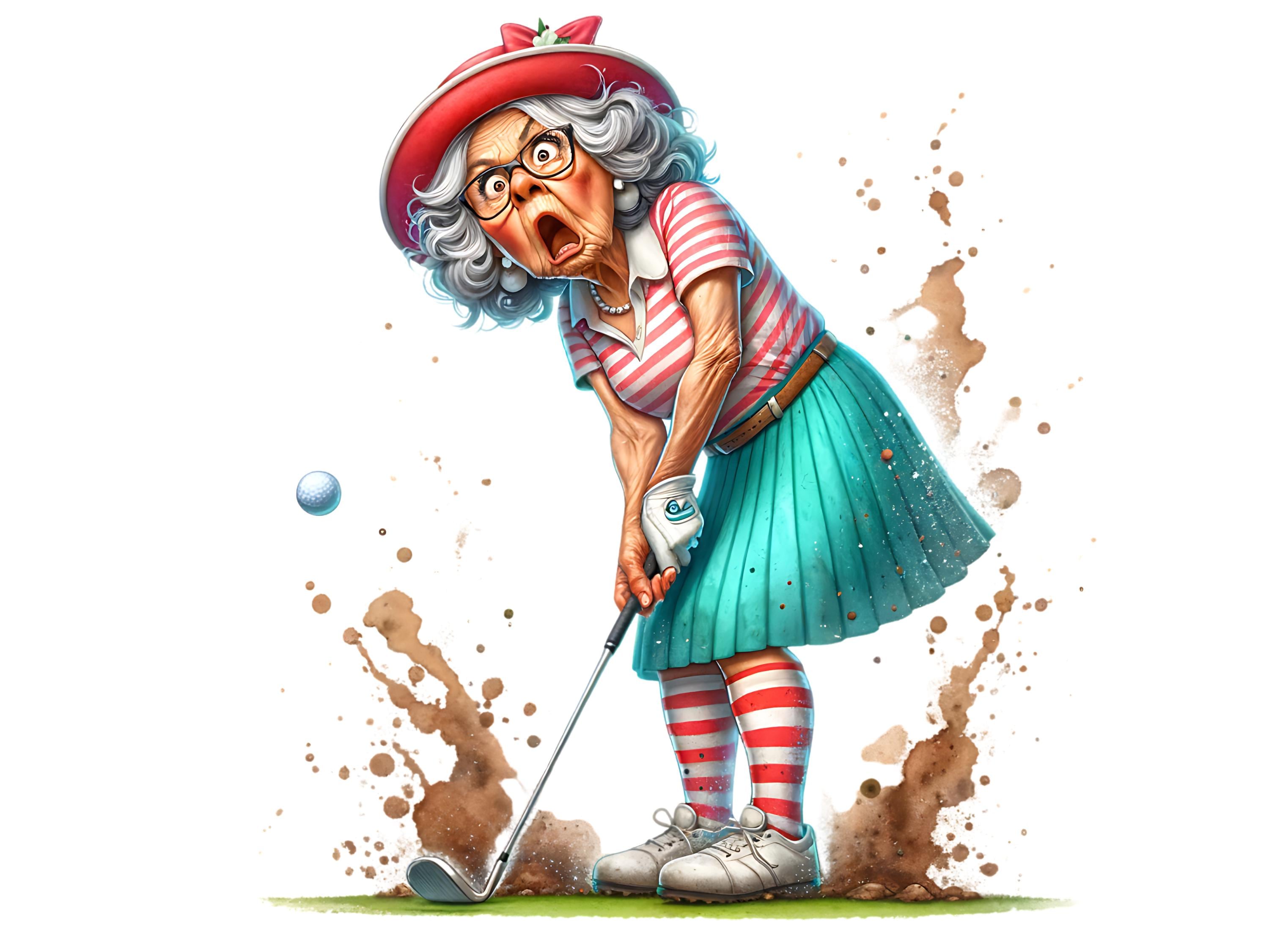 Funny Golf Lady Clipart, 20 Grandma Golfer PNG Bundle, Humorous Senior ...