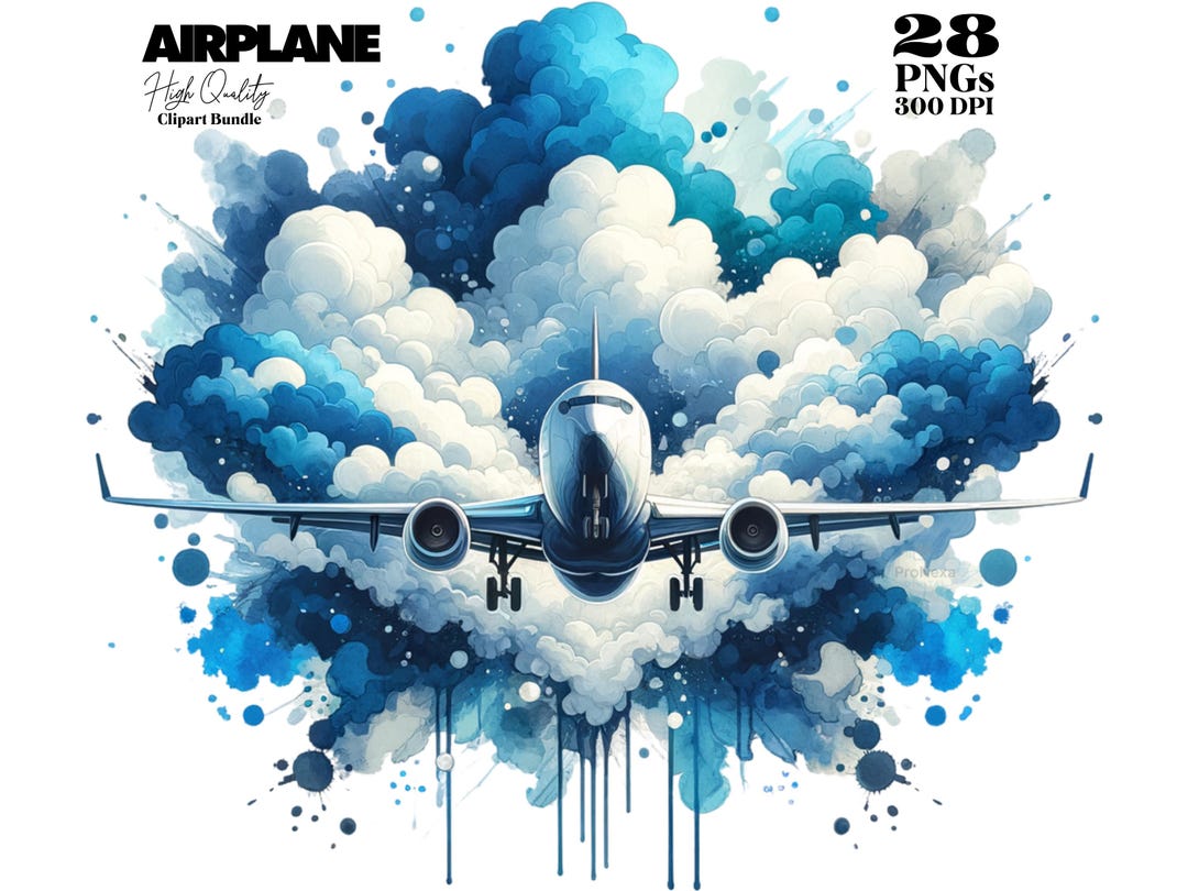 Airplane Clipart Bundle, Watercolor Plane Graphics, Aviation Art PNG ...