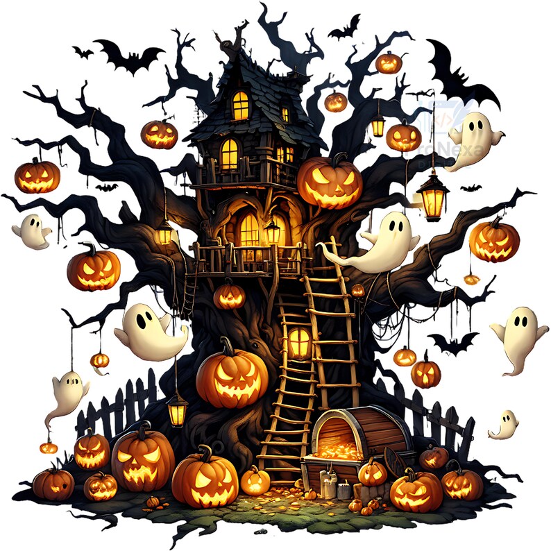 Watercolor Haunted House Clipart Bundle: Spooky Halloween PNG (digital ...