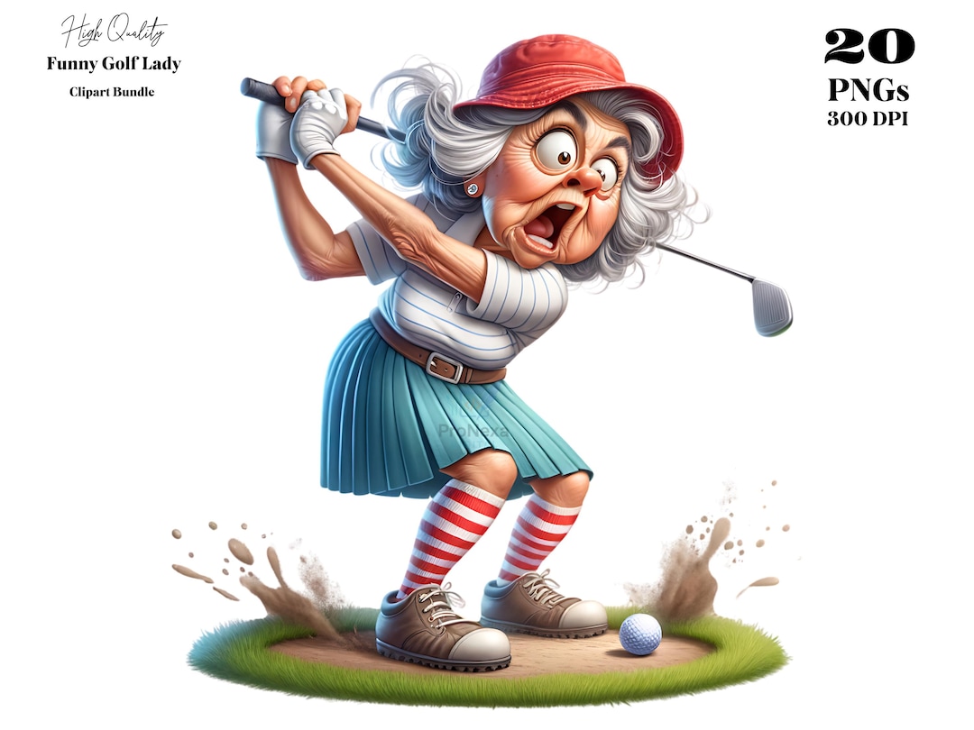 Funny Golf Lady Clipart, 20 Grandma Golfer PNG Bundle, Humorous Senior ...