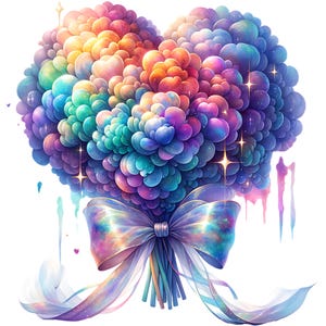 Valentine Heart Bouquet Clipart - 28 Watercolor PNG Love Heart Balloon ...