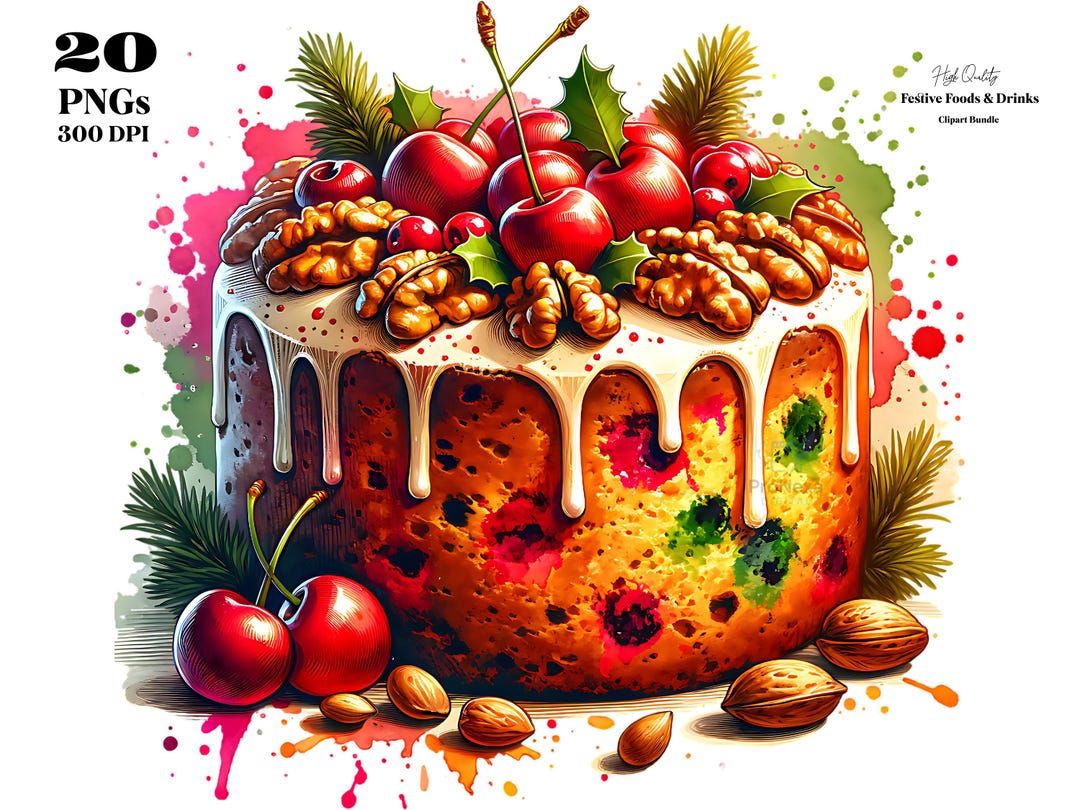 Festive Food & Drinks Clipart Bundle: Holiday Graphics (300 DPI, PNG ...