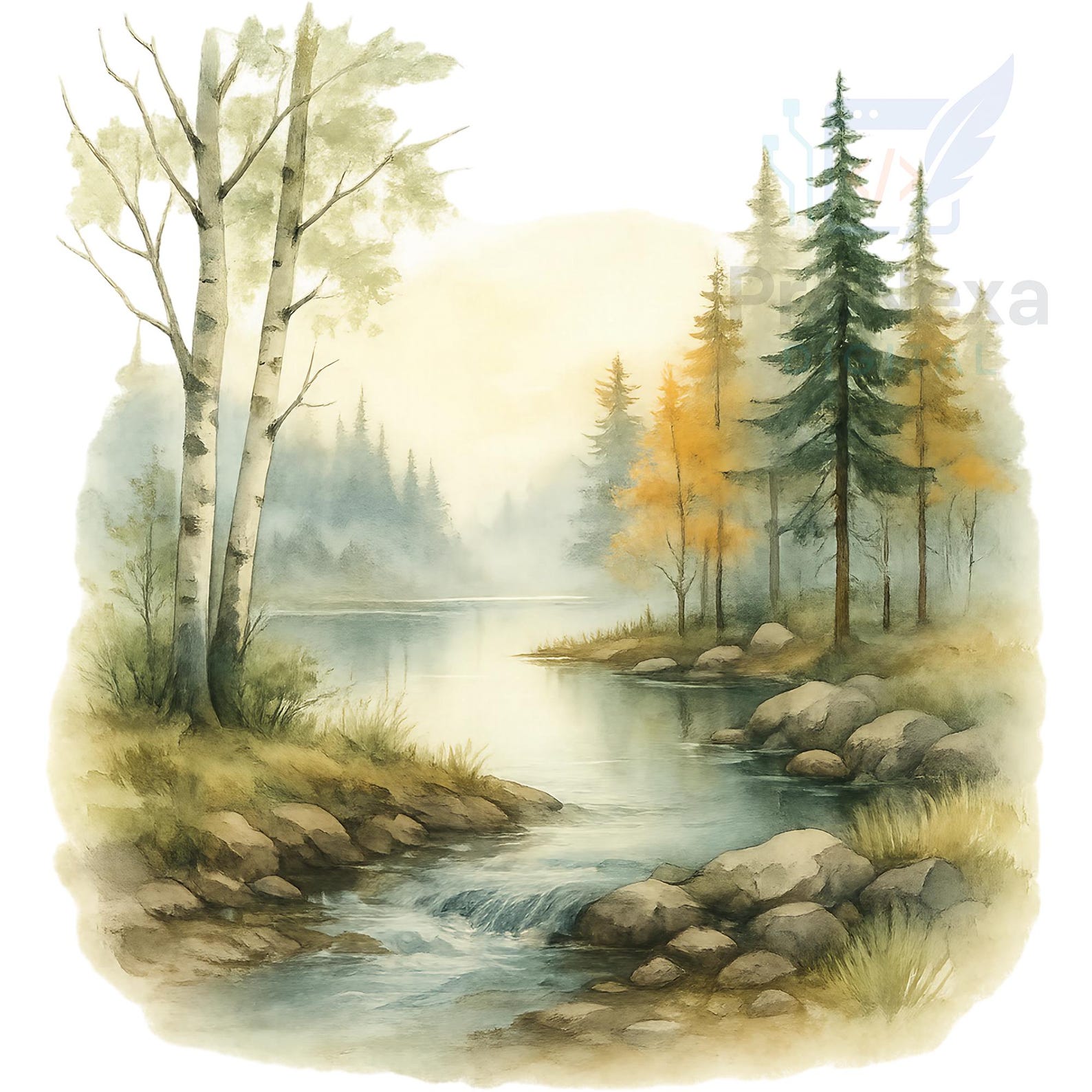 Watercolor Landscape Clipart Bundle PNG | Mountain Lake, Forest, Pond ...