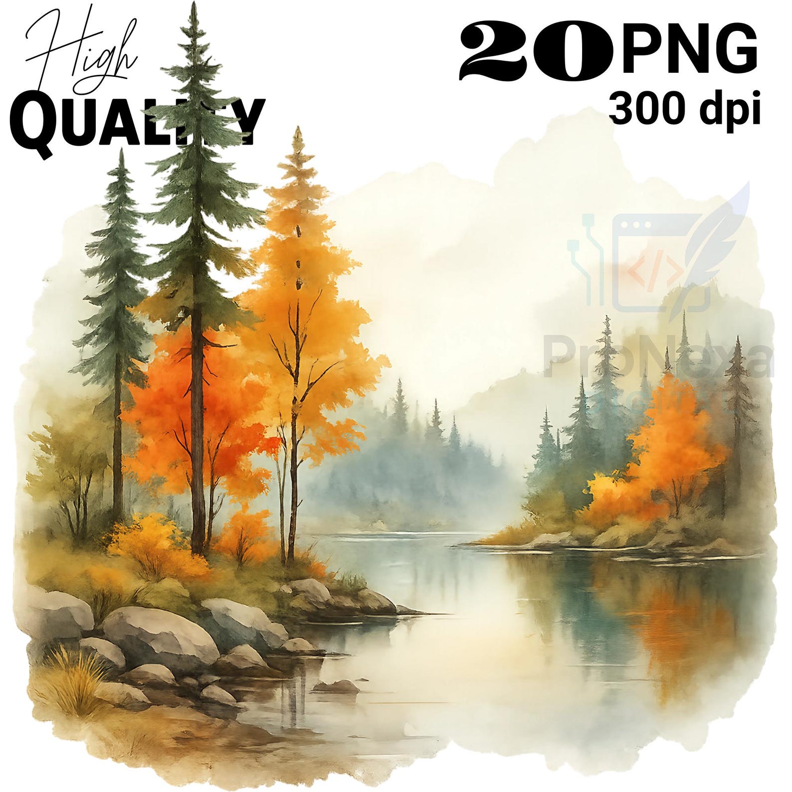 Watercolor Landscape Clipart Bundle PNG | Mountain Lake, Forest, Pond ...