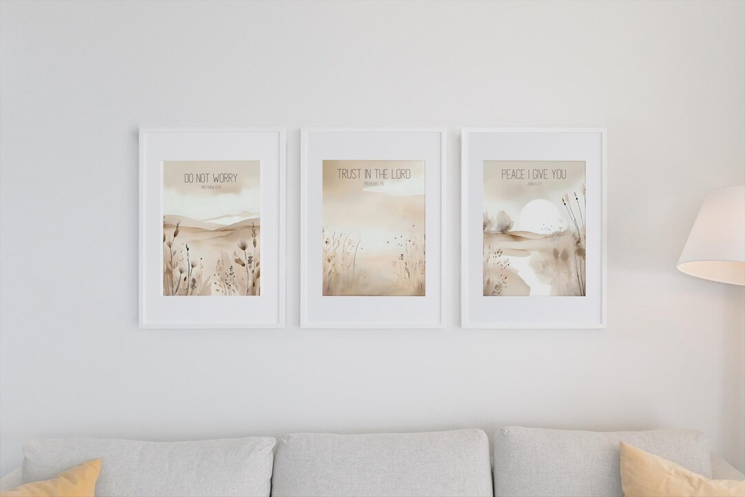 Set of 3 Christian Posters – Peace Trust No Worry – Bible Verse Wall ...