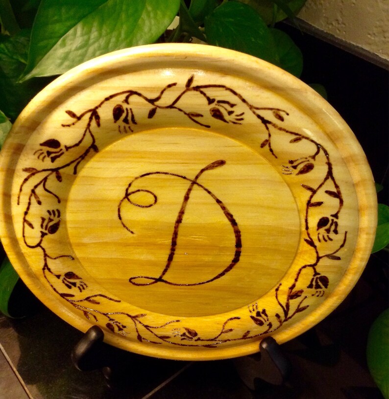 Initial D birch wood plate monogram d letter d wood burned | Etsy
