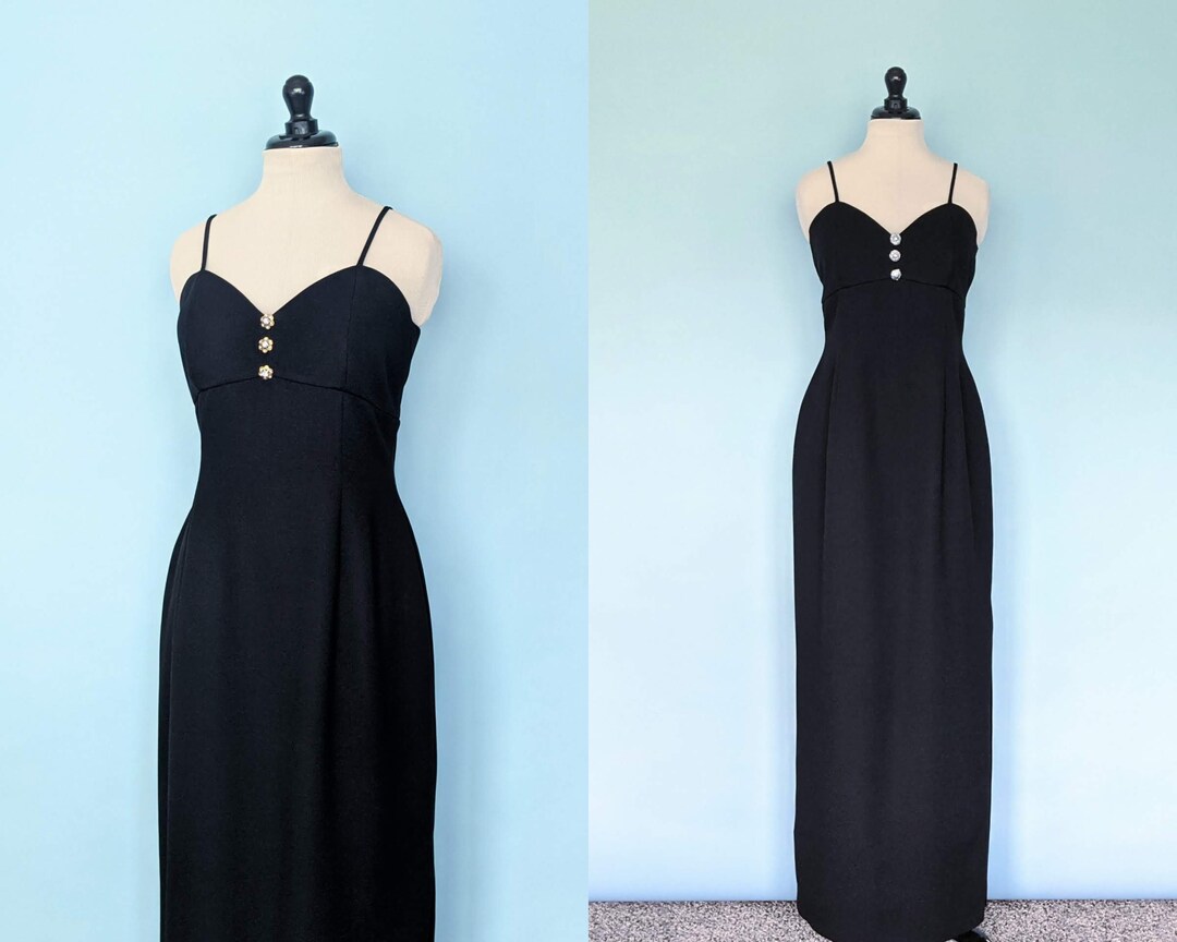 Vintage 80s Floor Length Black Evening Gown, 1980s Prom Dress, Sheath ...