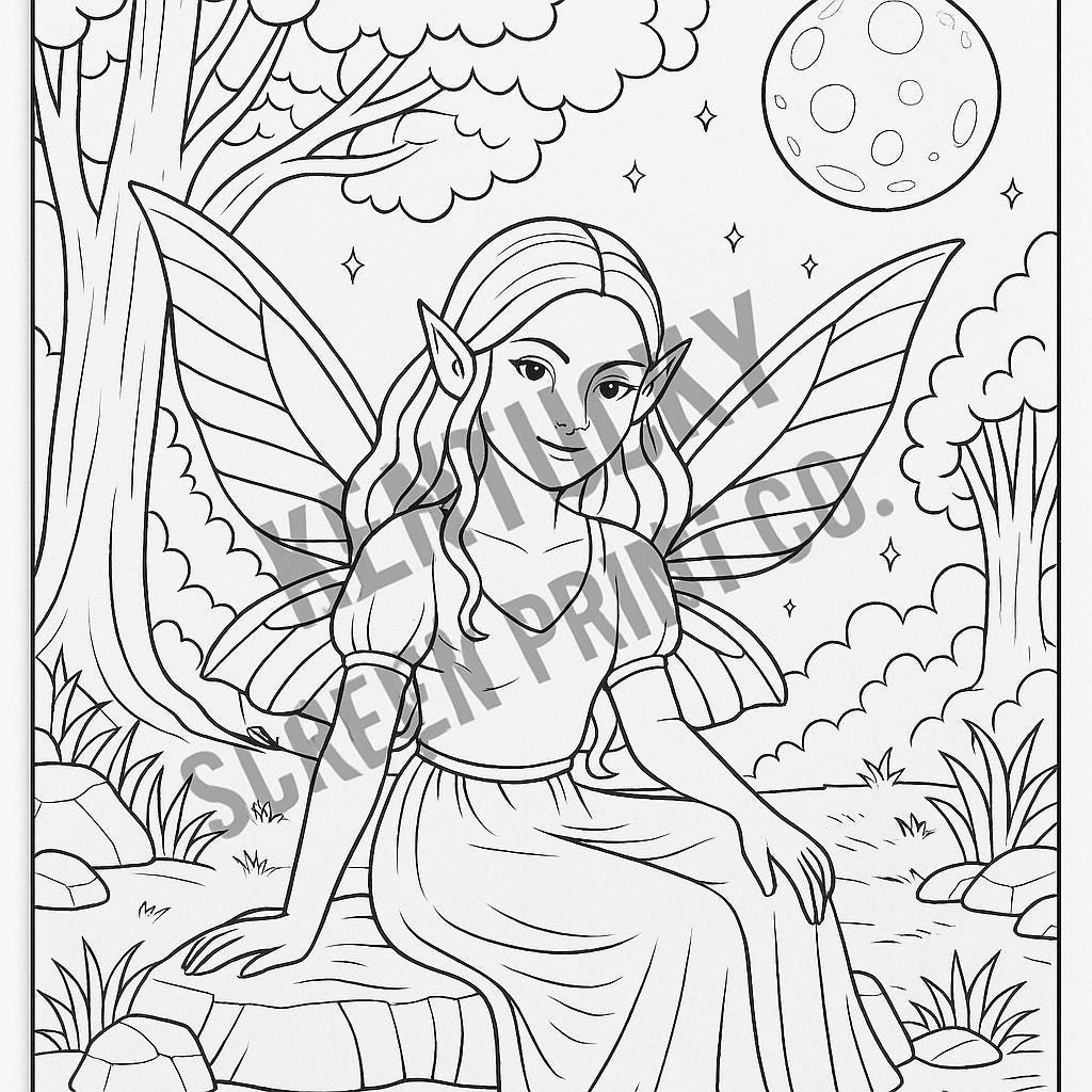 Whimsical Fairy Coloring Page for Kids & Adults – Printable Moonlit ...
