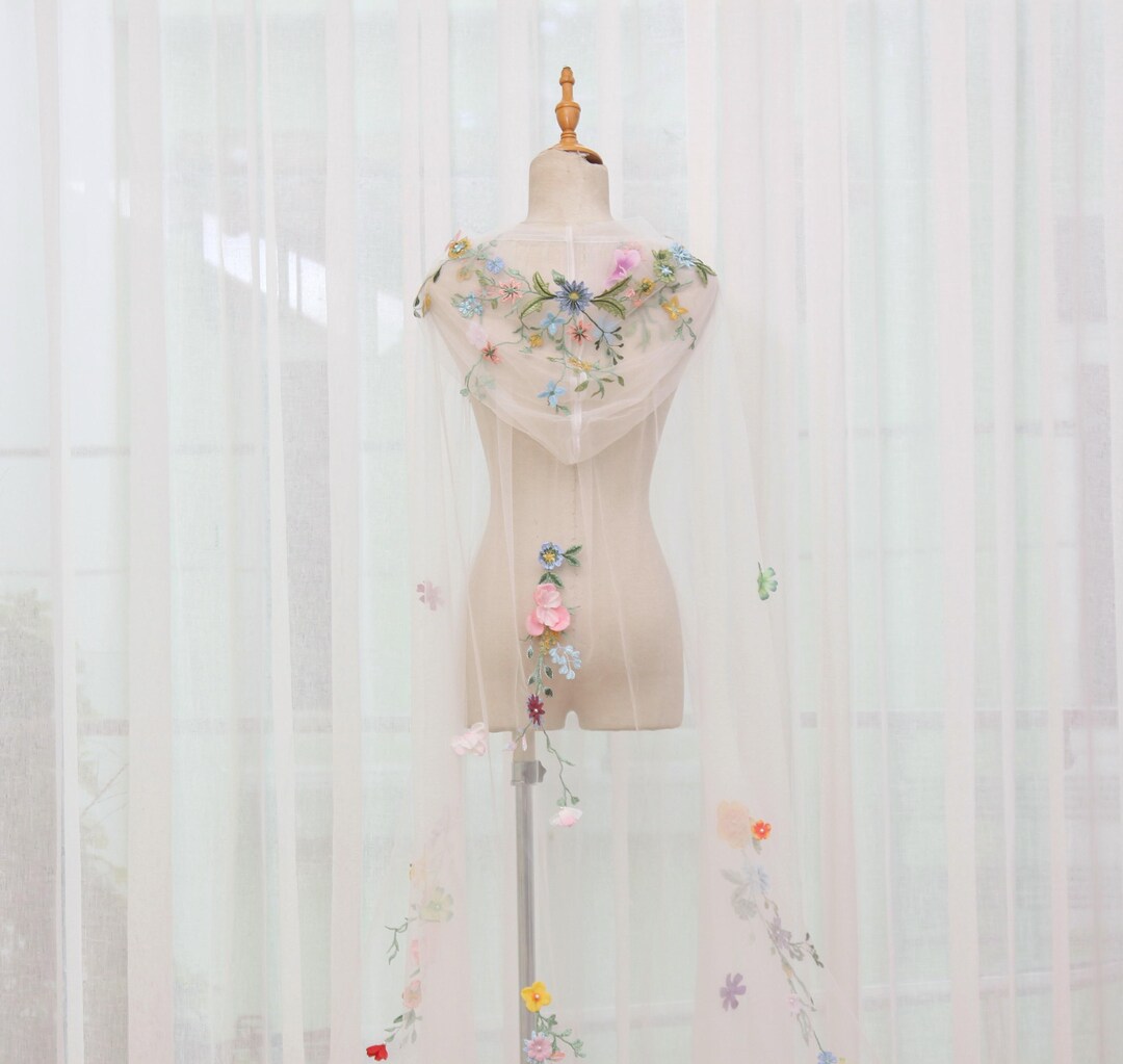 Ov127.boho Scattered Floral Embroidered Cape ,3D Floral Wildflower ...