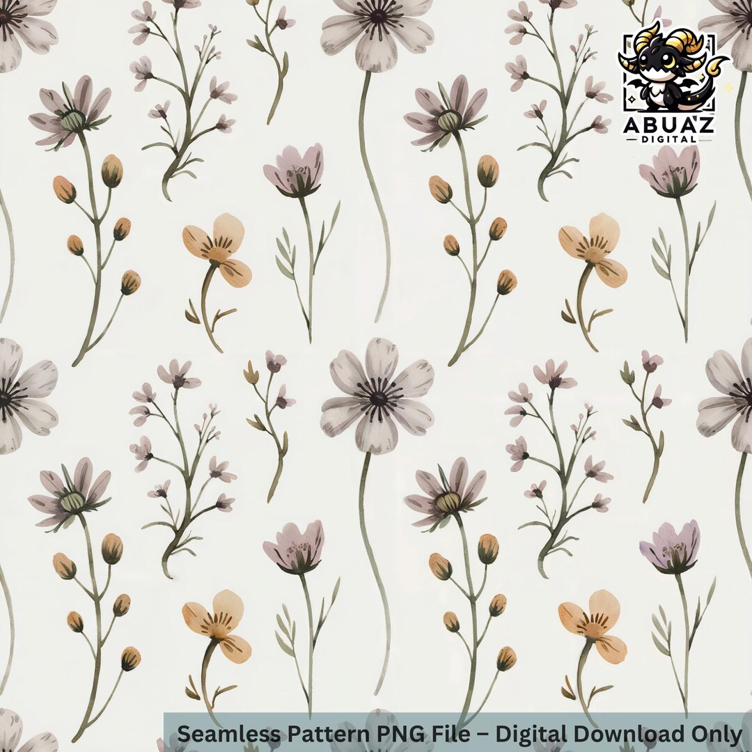 Minimal Floral Pattern PNG, Seamless Wildflower Paper (digital Download ...