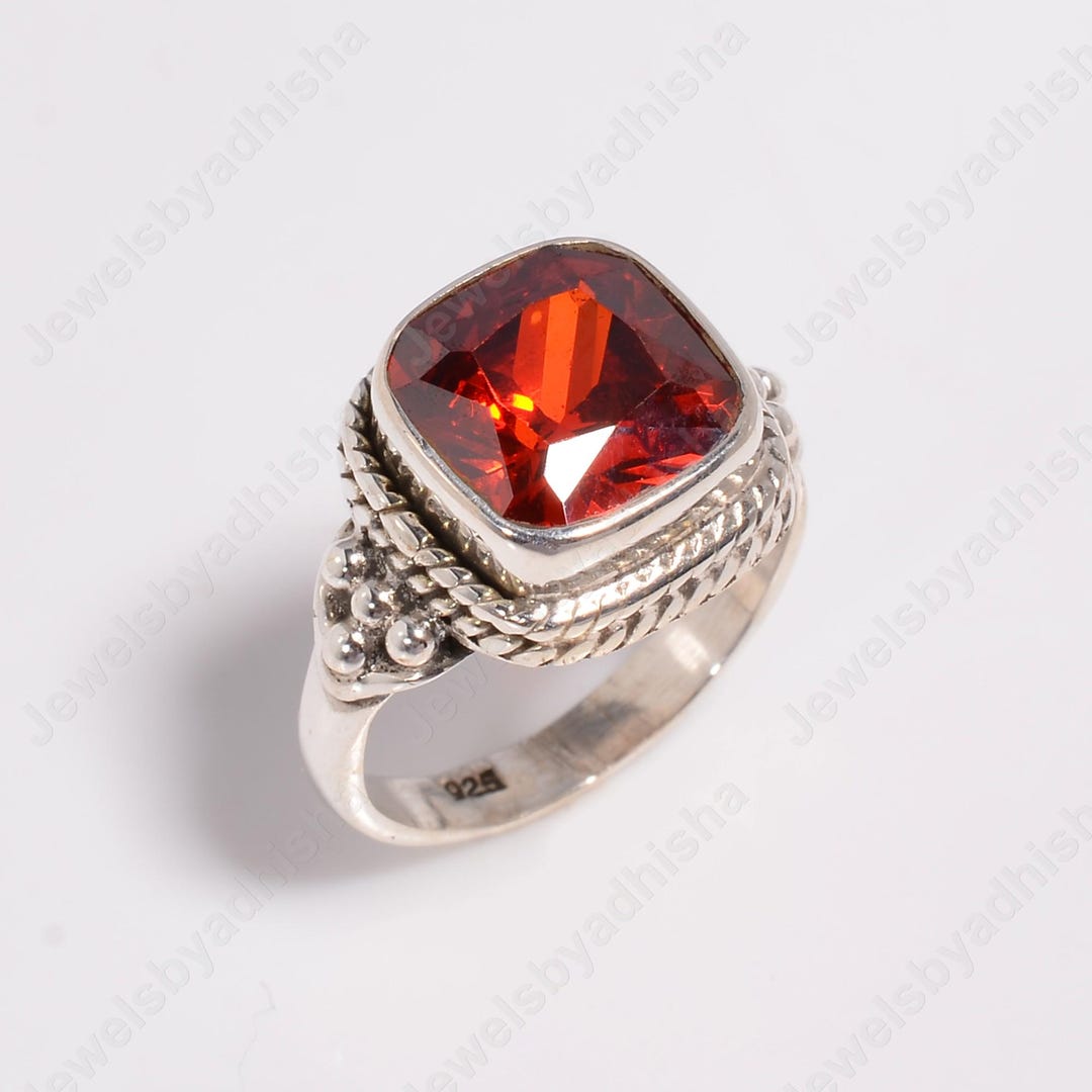 Art Deco Mozambique Garnet Ring, 925 Sterling Silver, Cushion Cut - Etsy
