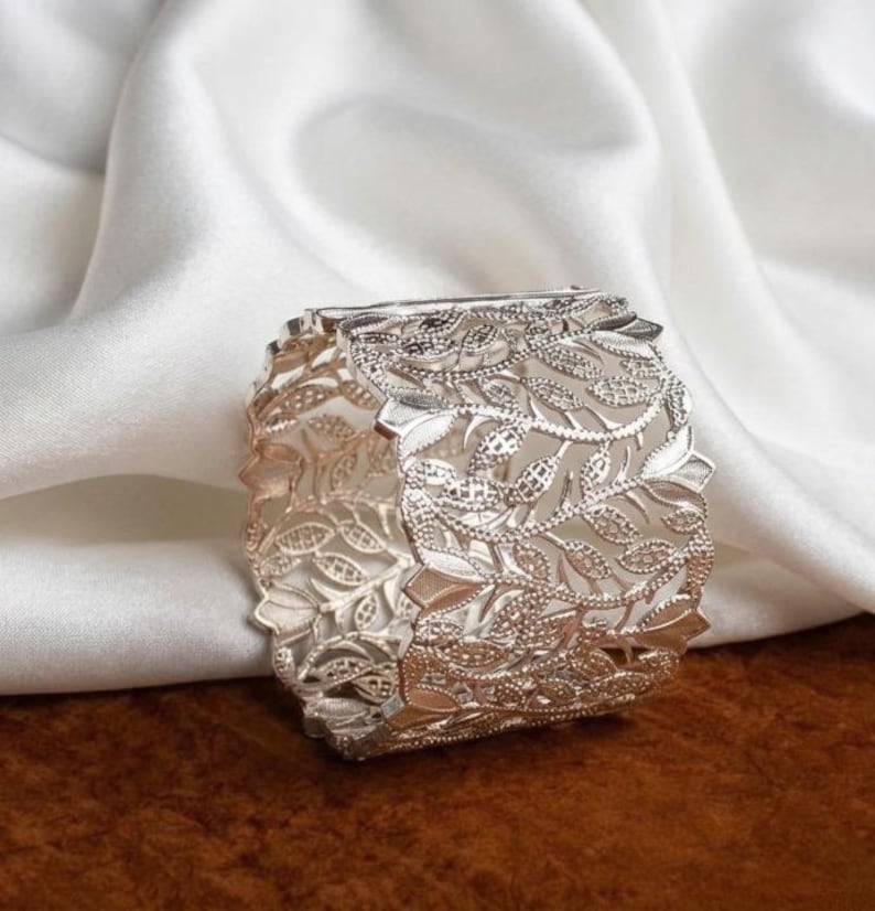 Silver Filigree Leaf Ring – Nature Inspired Wide Band Boho Jewelry - Etsy