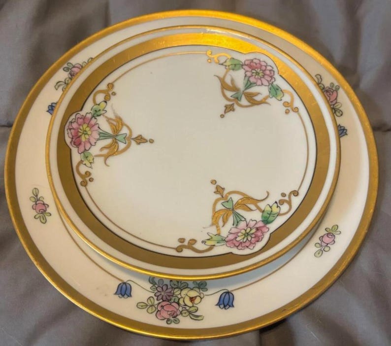 Art Deco Set of 2 W. A. Pickard Plates-with Gold and Pink Flowers - Etsy