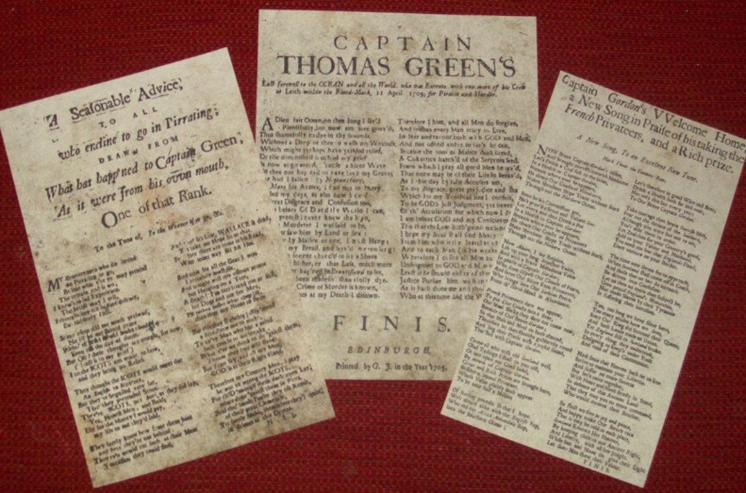 Replica Scottish Pirate Broadside Ballads, Made to Order for Historical ...