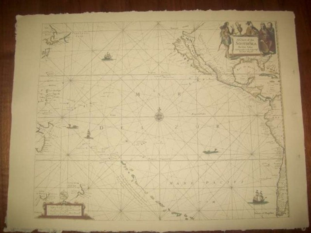 Replica 1675 English Seachart of the South Sea, Historical Reenactment ...