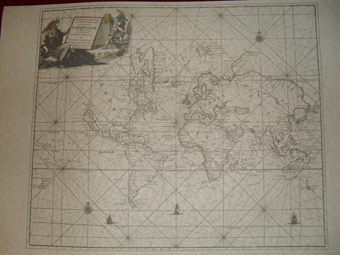 Replica 1697 Dutch Chart of the Known World at the End of the - Etsy