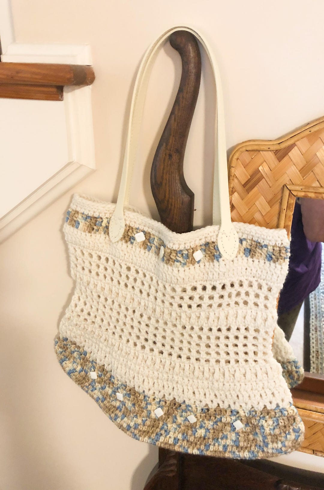 Tote Y2K Crochet Tote Gift for Her Off-white Crocheted Tote Trendy Tote ...