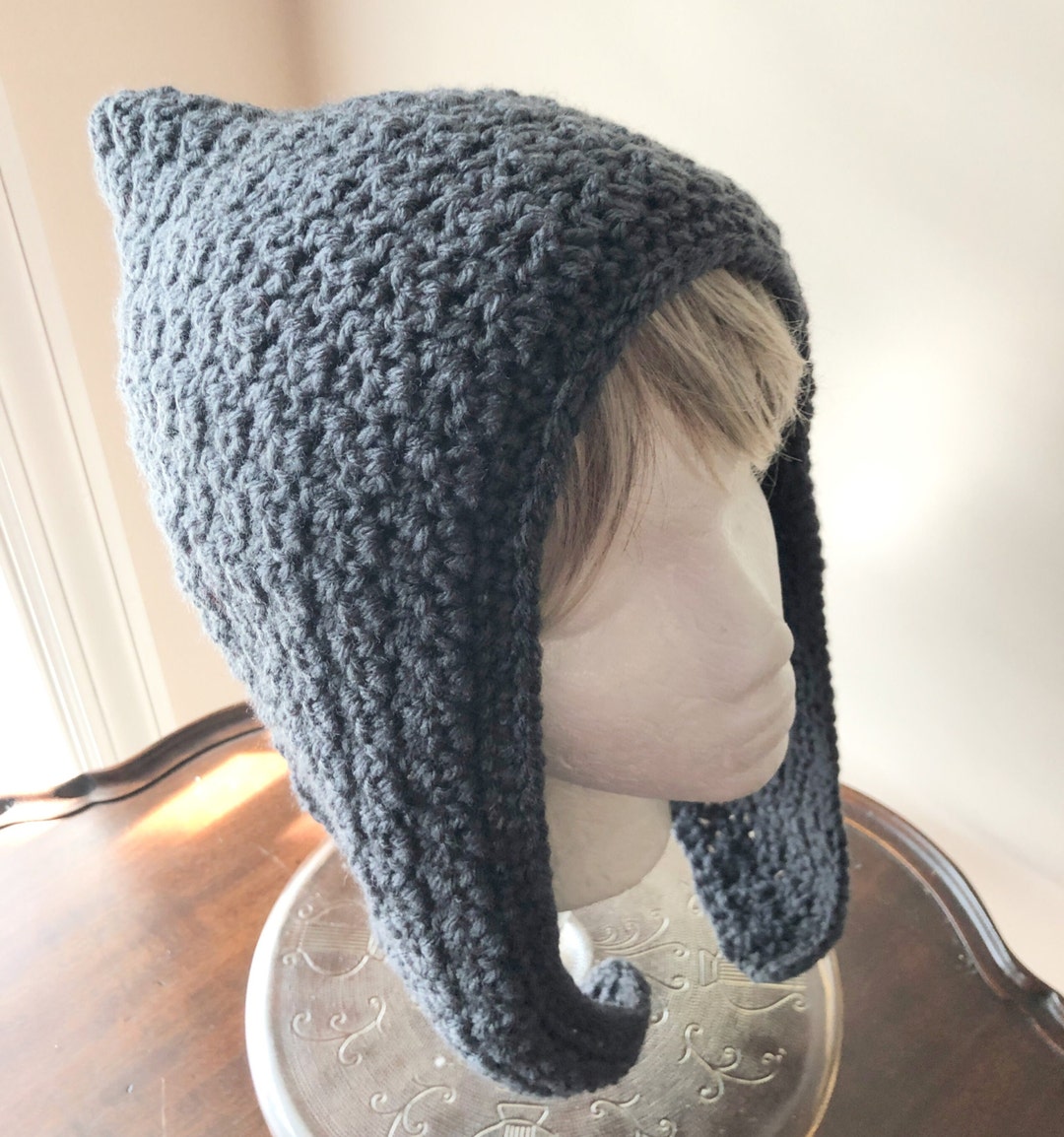 Pixie Hood Crocheted Hood Gray Hood Elf Hood Adult/teen Hood Hat Gray ...