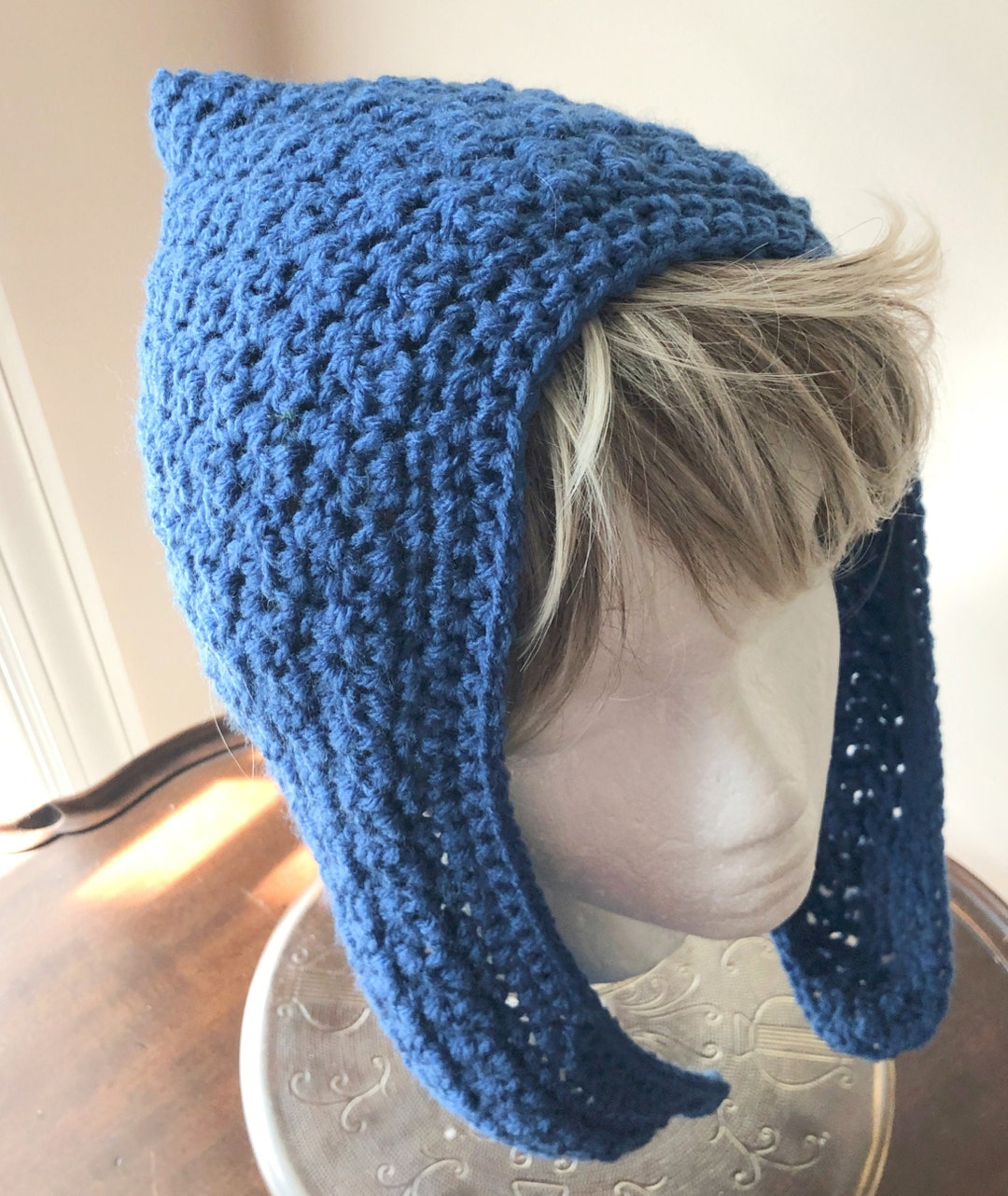 Blue Pixie Hood Crocheted Hood Blue Hood Elf Hood Adult/teen Hood Hat ...