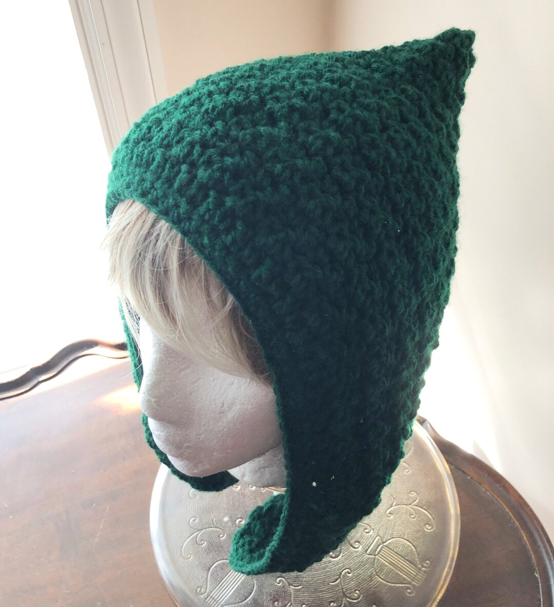 Green Crochet Pixie Hood Green Hood Elf Hood Adult/teen Hood Hat Green Hood Hat - Etsy