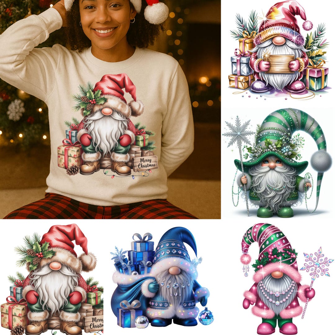 Christmas Gnomes PNG Bundle – Sparkly Christmas Gnome Clipart Set ...