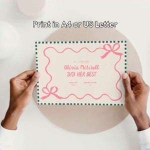 Custom Printable Gift, Pink Certificate, Personalised Canva Template ...