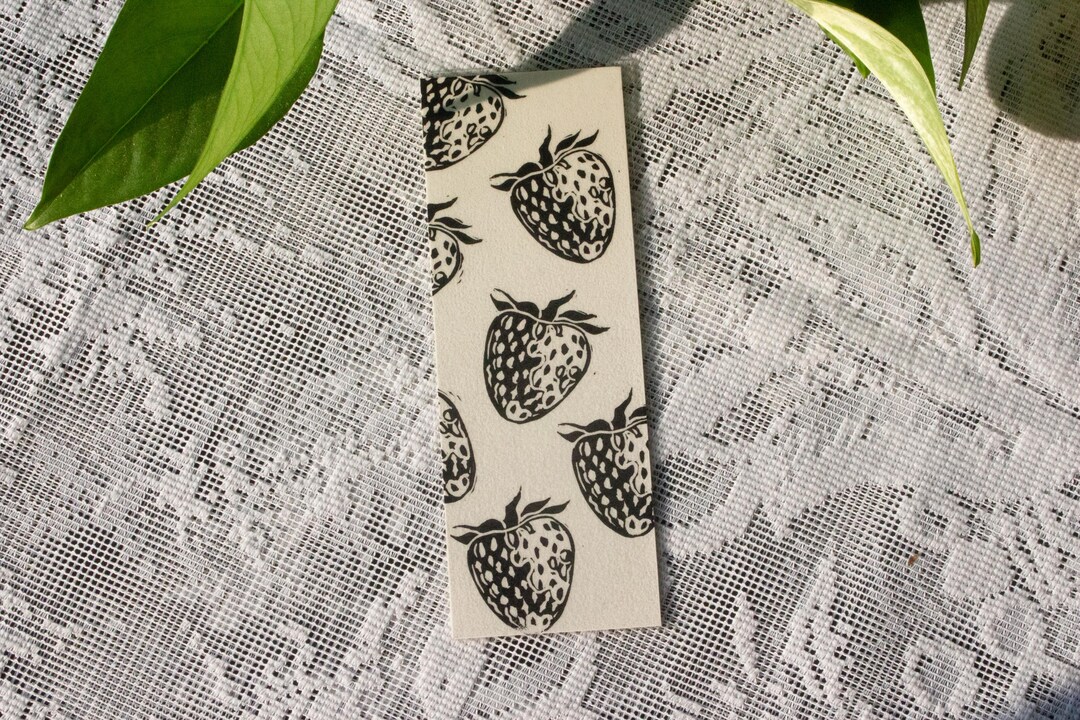 Linocut Bookmark | Handmade | Strawberries - Etsy
