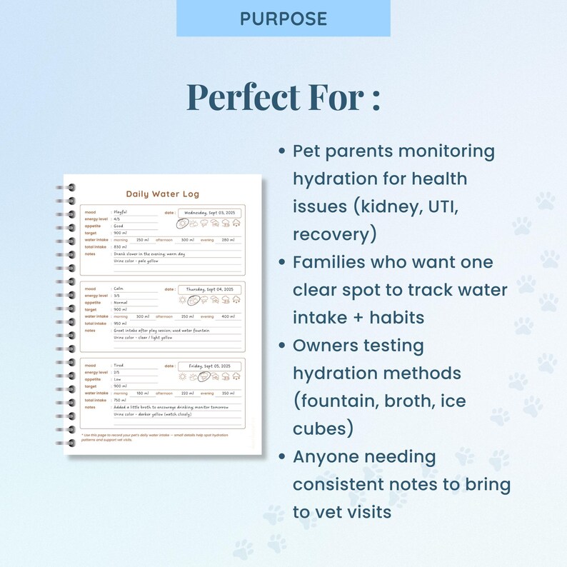 Dog Water Intake Log | Printable Hydration Tracker | Pet Wellness ...