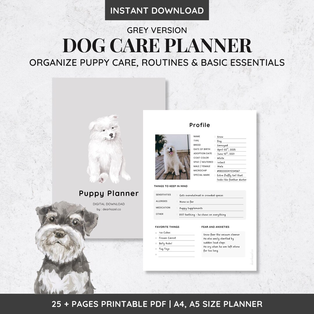 Dog Care Planner Printable: Puppy Journal & Vet Visit Log (PDF Download ...