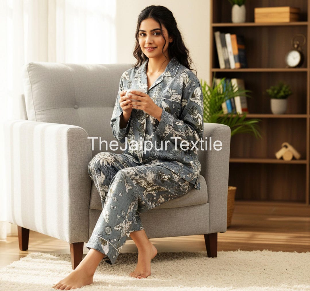 Handmade Block Print Cotton Pajama Set | Women's Loungewear Sleepwear ...