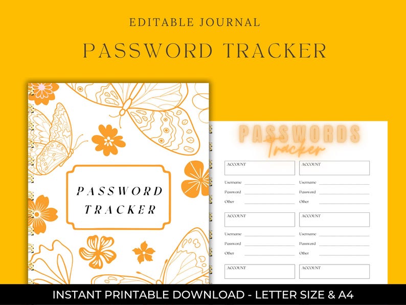 Password Tracker Printable | Secure Login Organizer | Username ...